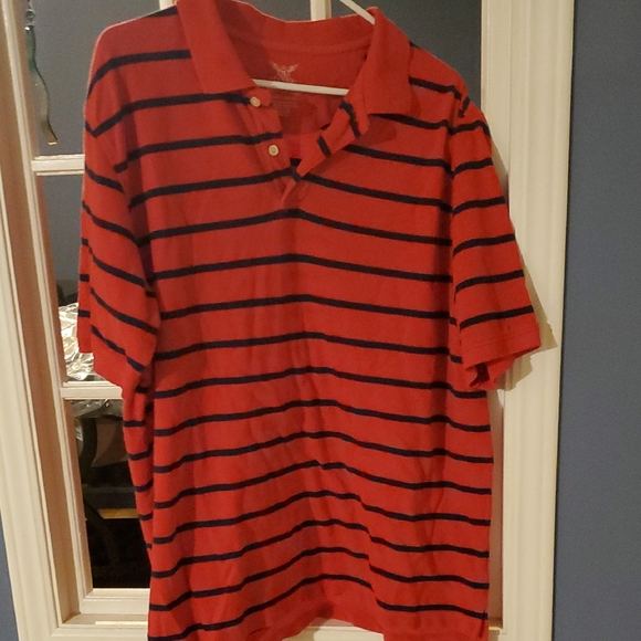 Faded Glory | Shirts | 42 Red And Black Striped Polo Shirt | Poshmark